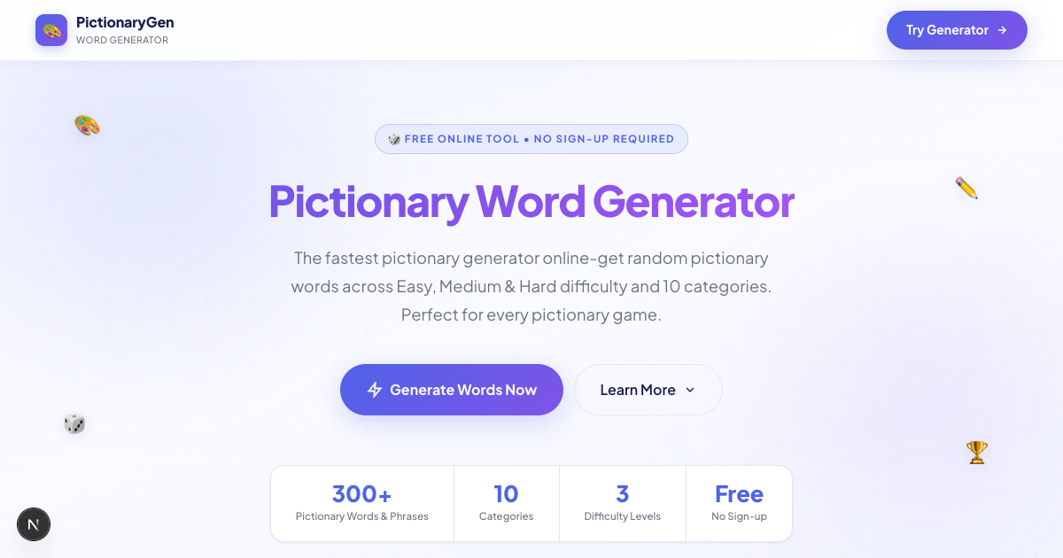 Pictionary Word Generator (Free Tool)